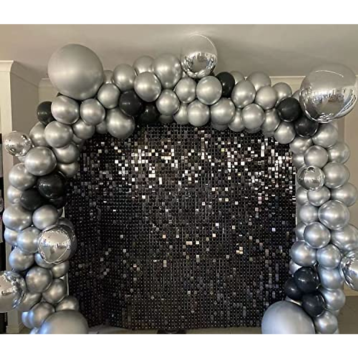 DKCPISCO Silver Metallic Chrome Latex Balloon Arch Kit, 100PCS 18In 12In 10In 5In Arch Garland For Engagement,Picnic,Wedding, Silver Theme Anniversary Celebration Decoration With 33FT Ribbon
