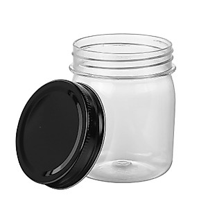 OMNISAFE 8 Ounce Clear Plastic Mason Jars With Screw On Lid, Reusable Empty Jars for Food Storage, Round BPA Free Containers for Sealing, Dry Food, Snacks, Candies, Breakage-proof, (Black - 16 Pack)