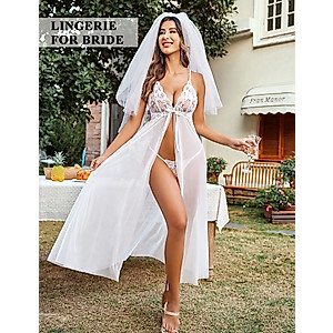 Avidlove Gown Lingerie for Women Sheer Sexy Robe Deep V Neck Nightwear