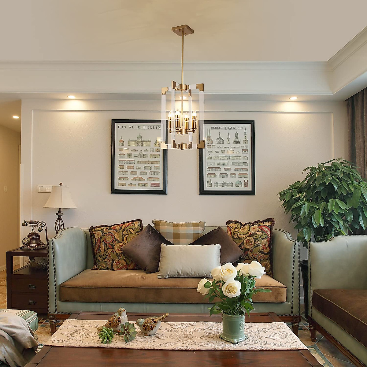 HOTIPRO Modern Gold Chandelier Contemporary Gold Pendant Light 4-Light Hanging Light Fixture for Living Room Dining Room Foyer Kitchen W13.78 Inches… B0C9LZPTXK