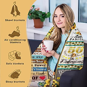 Amxieui 50th Birthday Gifts for Women, Happy 50 Year Old Gifts Decorations Gift Ideas for Her, Funny 50th Birthday Throw Blanket Gift Ideas 60" x 50"