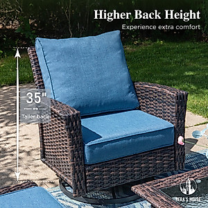 HERA'S HOUSE High Back Swivel Patio Furniture Sets 6 Pieces, Oversized Outdoor Wicker Sectional Conversation Set for Garden Backyard, Navy Blue