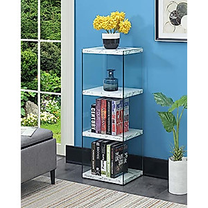 Convenience Concepts SoHo Glass Desk with Charging Station, 42", Faux White Marble & SoHo 4 Tier Tower Bookcase, White Faux Marble