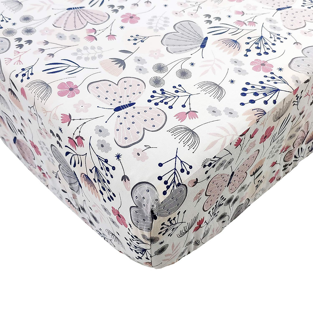 Brandream Butterfly Crib Sheets for Girls Pink Floral Crib Fitted Sheet Farmhouse Boho Nursery Bedding Sheet for Baby/Toddler/Infant,100% Cotton