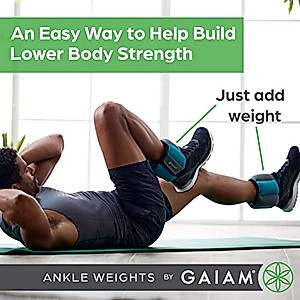 Gaiam Ankle Weights Adjustable Set For Women & Men - Resistance Workout Equipment for Walking, Running, Pilates, Yoga, Dance, Aerobics, Cardio Exercises (5Lb Set - Two 2.5Lb Weights)