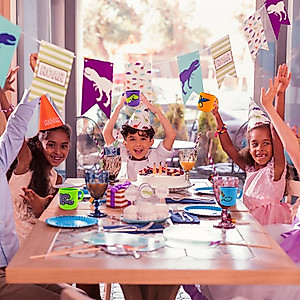 ArtCreativity Dinosaur Mugs for Kids, Set of 4, 3-Inch Plastic Cups in Assorted Colors & Designs, Ideal for Dinosaur Party Favors, Gifts,Photo Booth Props, Table Decorations for Themed Parties