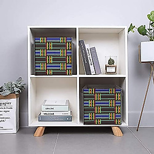African Kente Tribal Collapsible Storage Bins Cubes Organizer Trendy Fabric Storage Boxes Inserts Cube Drawers 11 Inch