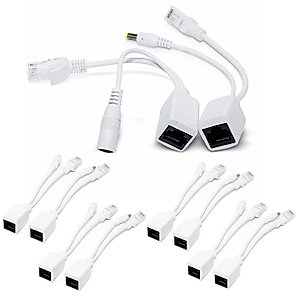 BeElion 5-Pair/10pcs White Passive PoE Injector and Splitter Kits with 5.5x2.1mm DC Connector RJ45 Power Over Ethernet for CCTV Surveillance Camera System