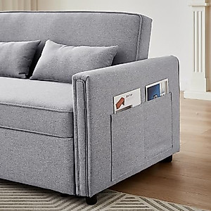 akucvor 54" Sleeper Sofa Bed, Convertible 3 in 1 Loveseats Sofa Bed with Lumbar Pillows, Multi-Function Linen Pull Out Sofa Bed with Adjustable Backrest for Living Room Bedroom, Gray
