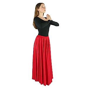 Danzcue Girls Long Full Circle Dance Skirt (L-XL, Scarlet)