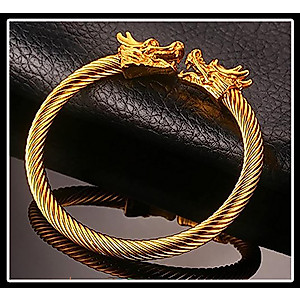 Mgutillart Punk Rock Titanium Steel Animal Dragon Head Cuff Bracelet