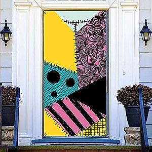 Vohado The Nightmare Before Christmas Door Cover Jack and Sally Themed Party Decoration Welcome Halloween Front Porch Sign Background for Indoor Outdoor Home Decor