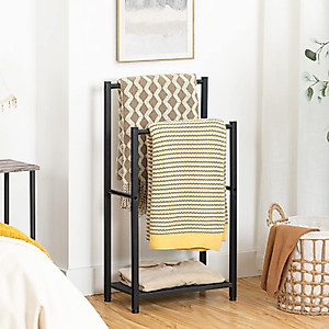 HOOBRO Free Standing Towel Rack for Bathroom, 16.5" L x 9.4" W x 31.5" H, 2 Tier Blanket Rack, Blanket Holder, Drying and Display Rack with Shelf, Black BB02LB01