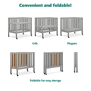 Dream On Me Jett Non-Full Sze Foldng CRB n Pebble Grey Removeable Wheels Adjustable Mattress Support Patent Foldng System 1" Mattress Pad ncluded