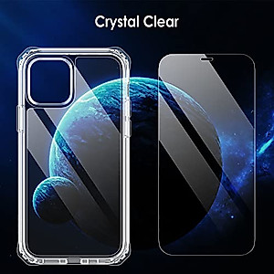 JETech Case for iPhone 12/12 Pro 6.1-Inch with 2-Pack Tempered Glass Screen Protector, 360 Full Body Shockproof Bumper Phone Cover Protective Clear Back (Clear)