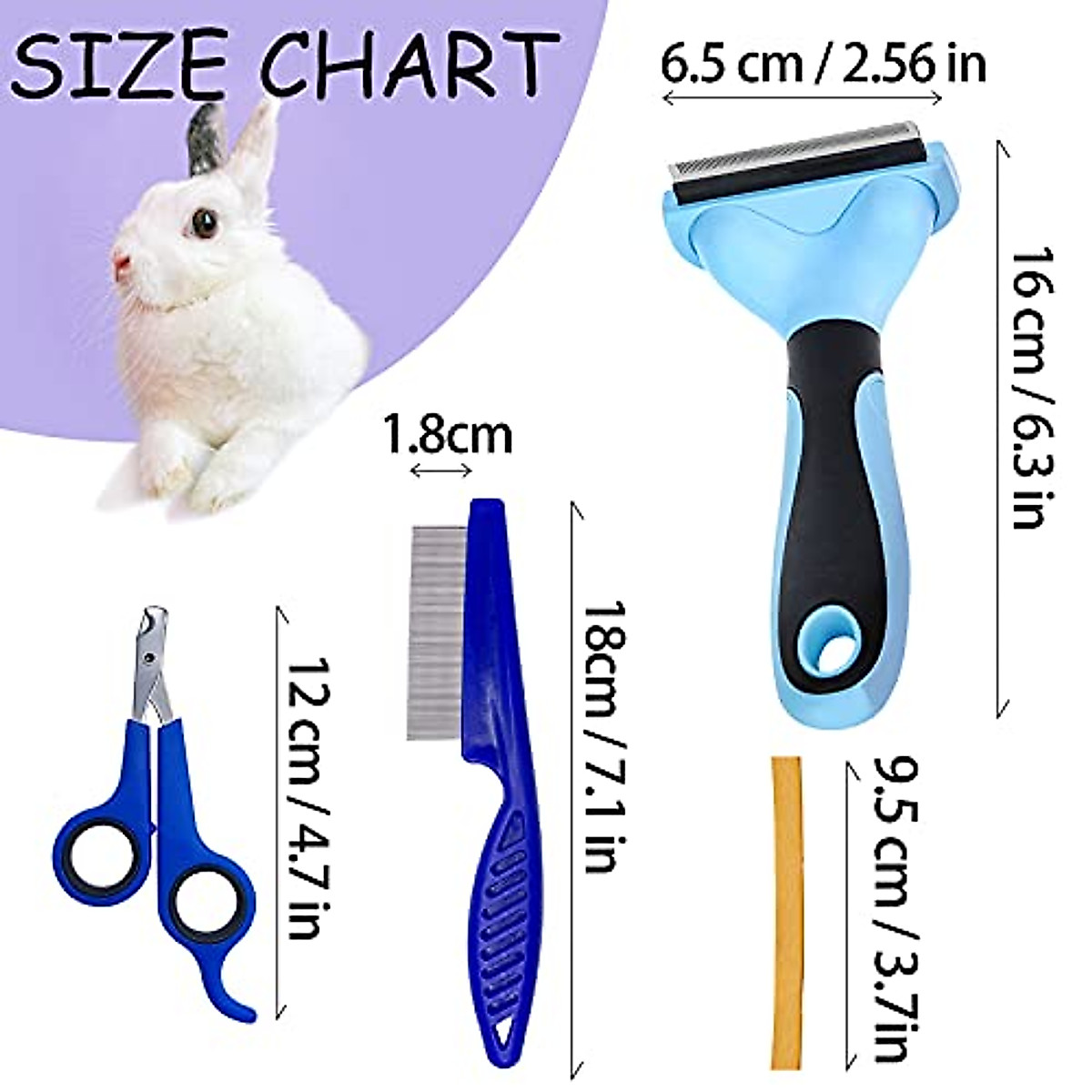Falltail 3pcs Rabbit Bunny Grooming Kit with Bunny Grooming Brush Nail Clipper Grooming Comb for Rabbit Bunny Guinea Pig Shedding