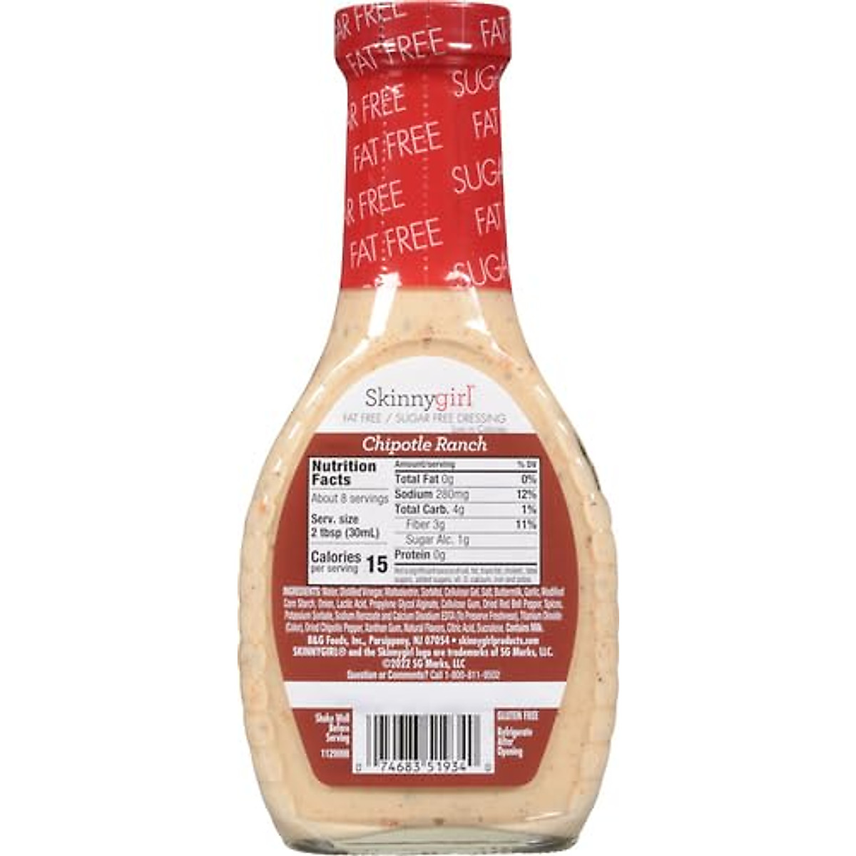 Skinnygirl Fat-Free Salad Dressing, Sugar-Free Chipotle Ranch, 8 Ounce