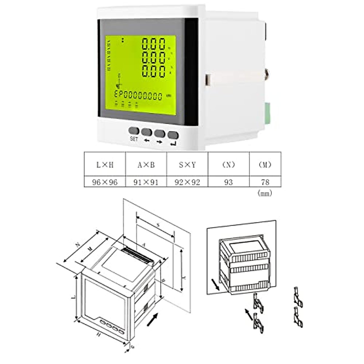 Three-phase Multifunctional Digital Energy Meter, High Accuracy Voltage Current Display, Programmable Electric Power Meter Digital LED Ammeter Voltmeter