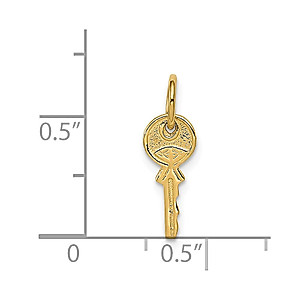 Solid 14k Yellow Gold Rounded Top Key Charm Pendant - 16mm x 6mm