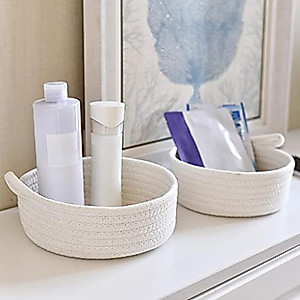 Bothyi 2 Pieces Round Small Woven Baskets Set Storage Gifts Mini Tray Montessori Rope Basket for Bedroom Drawer Nursery, White