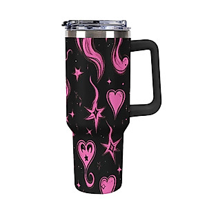 Y2K Flames Hearts Stars 40oz Water Bottle Double Wall Insulated Tumbler with Handle Leakproof Travel Mug Black-style