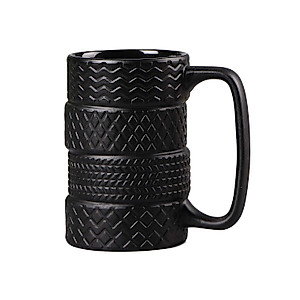 VanEnjoy 3D Cool Black Tyre Tire Shaped Frosted Ceramic Mug Large Coffee Tea Cup Unique Gifts Car Fans 14 oz(400ml)