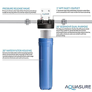 Aquasure Fortitude High Flow Whole House 25 Micron Sediment + Carbon Dual Purpose Water Treatment System - 20" x 4.5"