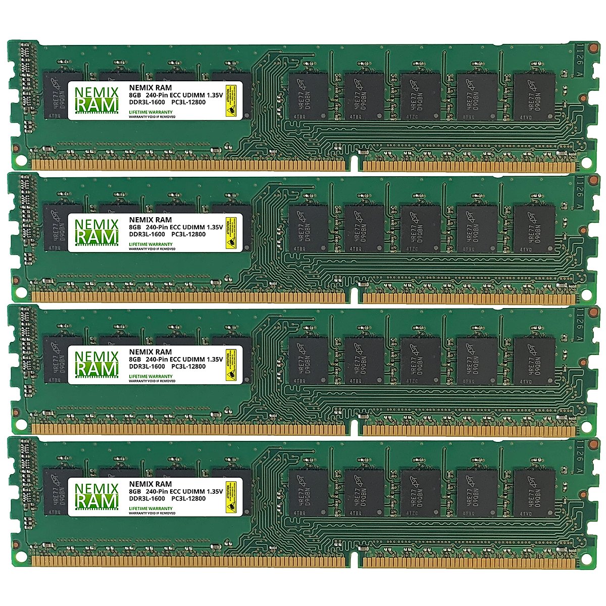 32GB (4x8GB) DDR3-1600MHz PC3-12800 ECC UDIMM 2Rx8 1.35V Unbuffered Server Memory by NEMIX RAM