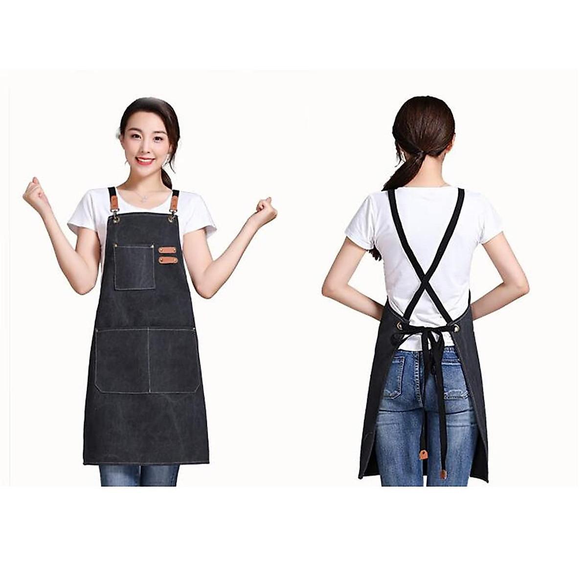Cotton Canvas Apron for Artists Painting,Chef Apron with Cross Back Straps for Men Women, Kitchen Cooking (Black)