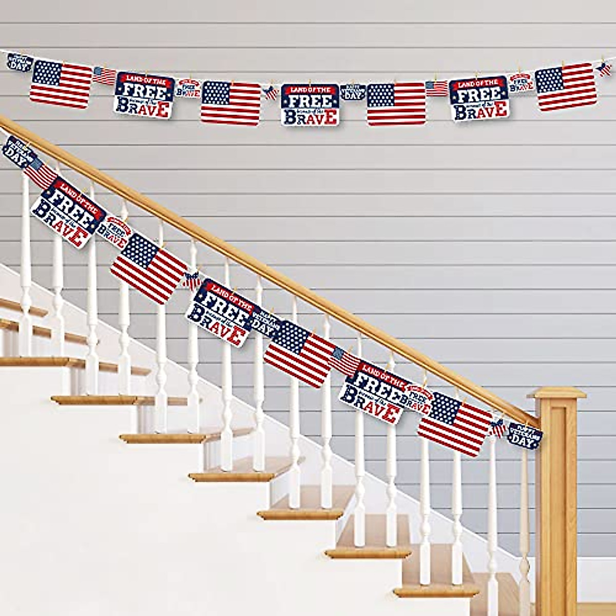 Big Dot of Happiness Happy Veterans Day - Patriotic DIY Decorations - Clothespin Garland Banner - 44 Pieces