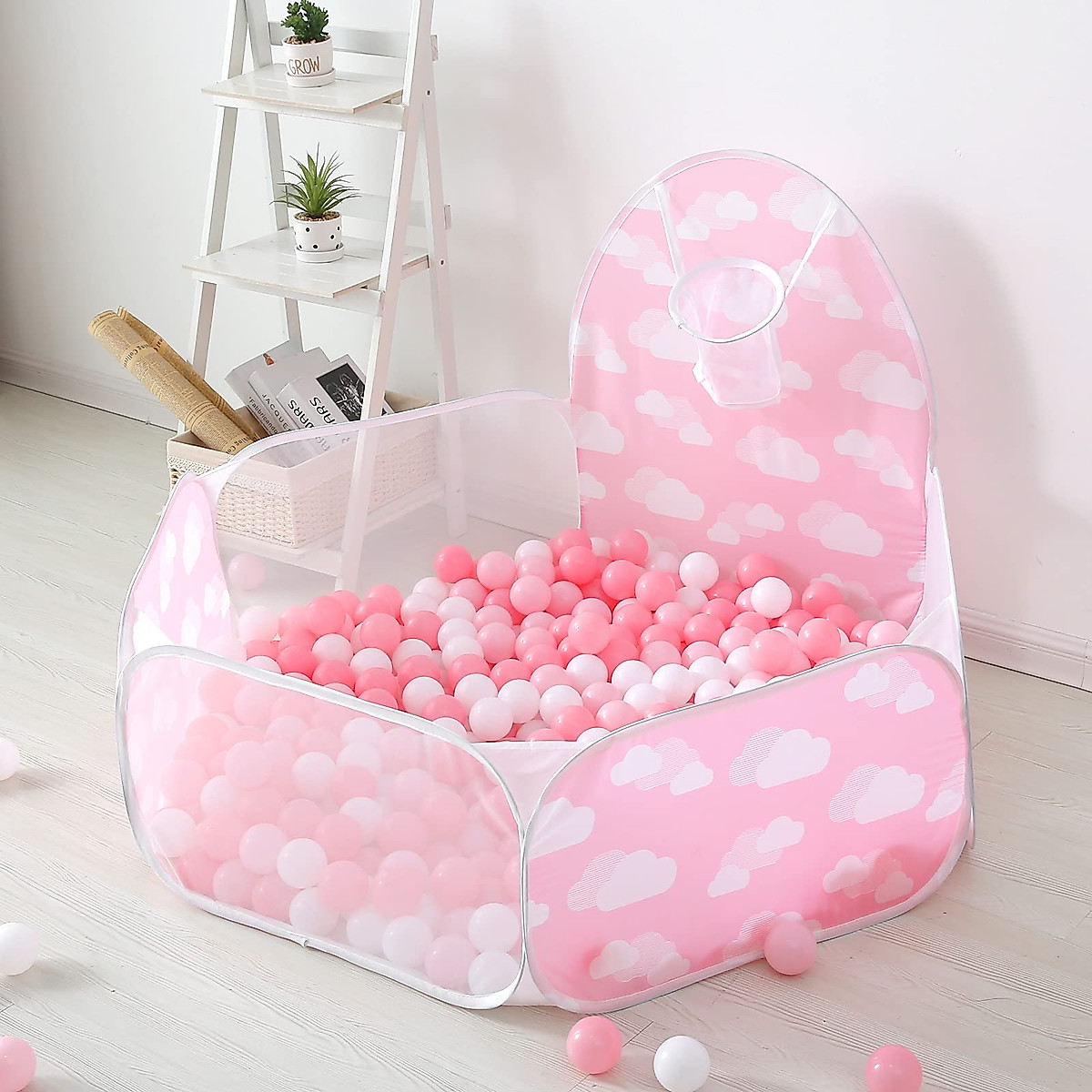 Ball Pit for Toddlers ,Babies Pop Up Play Tent, Kids Large Ball Pits with Basketball Hoop and Zipper Storage Bag, Popular Gifts for Boys Girls Cats Dogs Pets Birthday Xmas,Balls no Inlcuede，Cloud Pink
