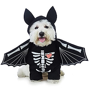 Coomour Dog Halloween Costume Pet Bat Clothes Puppy Halloween Cosplay Hoodies Cat Skull Shirts (L)