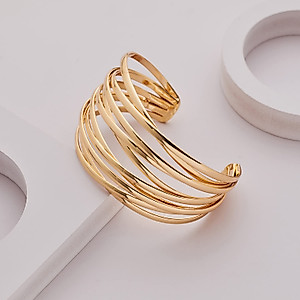 LILIE&WHITE Gold Cuff Bangle Bracelet For Women Gold Line Web Cuff Bracelet Chunky Gold Cuffs Cute Bangle Bracelet