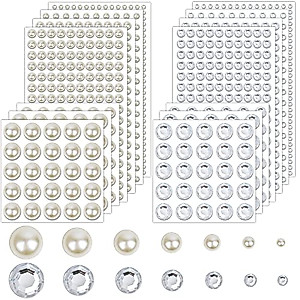 2032 Pieces Self Adhesive Hair Gems and Hair Pearls, Face Pearls and Jewels Stickers for Makeup, Crafts, Home Decor Scrapbooking Embellishments, 7 Sizes 3mm/4mm/5mm/6mm/8mm/10mm/12mm