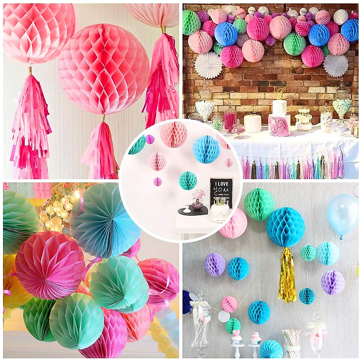 Binpeng Paper Fan for Decorations Paper Honeycomb Tissue Balls for Party Decoration Set of 3 Blue Paper Honeycomb Tissue Fans for Party Decoratio (RAINBOW Honeycomb 6pcs 8 Inch)