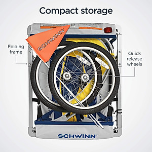 Schwinn Echo Child Bike Trailer, Max of 2 Children with Total Weight of 80 lbs., Canopy, 20-Inch Air-Filled Tires, Yellow/Grey
