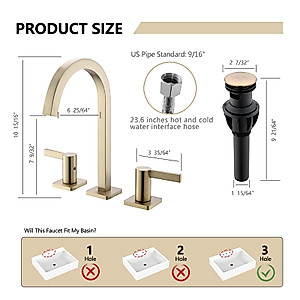 indare Brushed Gold Bathroom Faucet, 8 Inch Brass Widespread Bathroom Sink Faucet 3 Holes, Two Handles Bathroom Sink Faucet with Pop-Up Drain & Supply Lines, 110104-BG