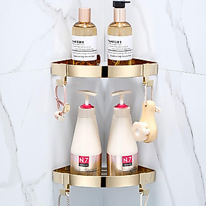 Bathroom Triangular Shelf, Toilet Corner Storage, Rose Gold Small Triangle Single Layer with Hook