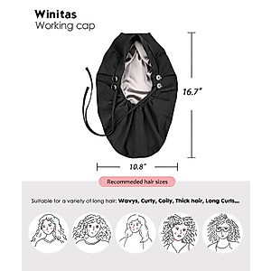 Silk Lined Work Cap with Button for Long Ponytail Hair Women Black