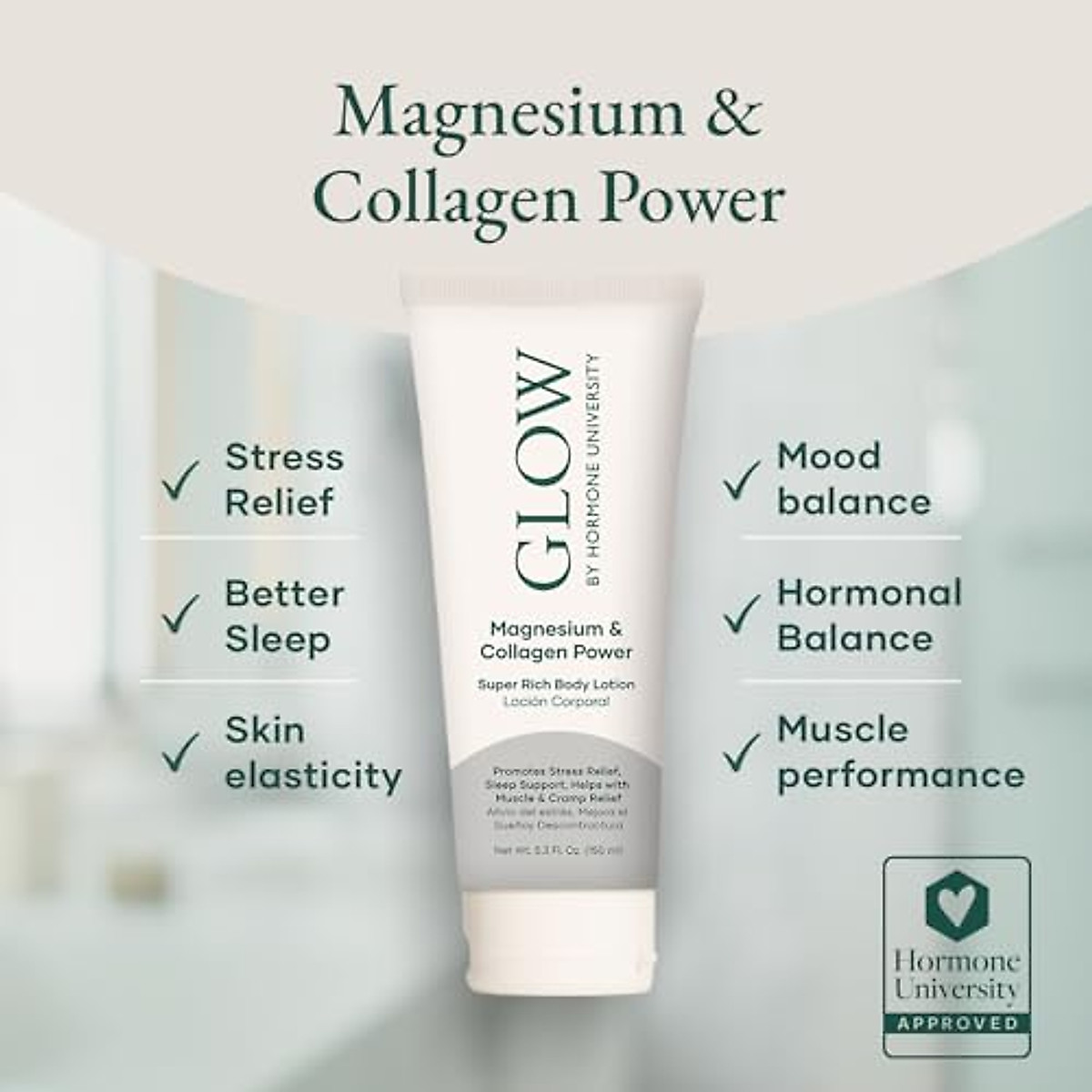Glow Botanica - Magnesium Lotion with Collagen - Magnesium Cream - Bedtime Routine Sleep Lotion - The Highest Concentration of Genuine Zechstein Magnesium Chloride - 5.3Oz