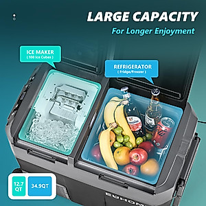 EUHOMY 12 Volt Refrigerator with Ice Maker, 48QT(45L) Electric Cooler Usable Battery Dual Zone, Car Refrigerator APP Control, 12V Fridge 12/24V DC 110-240V AC for Camping, Travel, Outdoor, Home