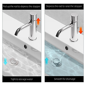 (2-Pack) Bathroom Sink Pop-Up Stoppers - Plastic Pop-Up Stoppers with Chrome Finish - Standard Design 1-1/4” Cap Outer Diameter, 4-7/8 Overall Height - with 1 Mounting Hole and Gasket Seal