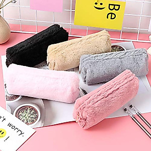 Boxwizard Cute Pencil Case, Pen Pencil Pouch with Zippers, Plush Fuzzy Stationery Makeup Storage Bag for Women and Girls Grey