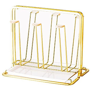 YISMAN Metal Cup Drying Rack with 6 Hooks, Bottle Drying Rack with Drain Tray,Coffee Mug Holder,Mug Organizer Golden