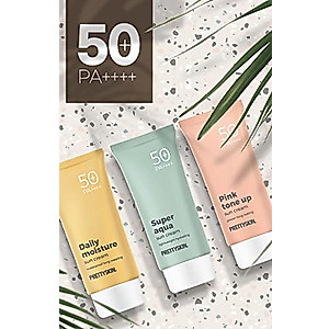 PRETTYSKIN Power Long-lasting Facial Sunscreen SPF50+ / PA++++ 2.36 fl.oz.(70ml) Zinc Oxide | Moisturizing and UV protection | Shea Butter, Chamomile flower extract (Pink Tone-up)