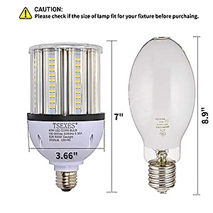 TSEXES 40W LED Bulbs 6000Lumen E26 Medium Base LED Corn Light Bulb 5000K Daylight,Equivalent 175W to 250W Metal Halide Bulb HID HPS Bulb for Indoor Outdoor Garage Workshop Warehouse Backyard