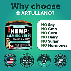 Artullano Hemp Calming Chews for Dogs - Advanced Dog Calming Chews - Anxiety Relief Treats - Dog Anxiety Relief - Health and Wellness Supplements for Dogs - Hip and Joint Support - 120 Chews
