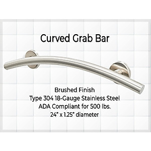 Curved Grab Bar for Bathroom Bathtub Shower Kitchen ADA Safety/304 Stainless/Brush Finish/ 24" x 3"