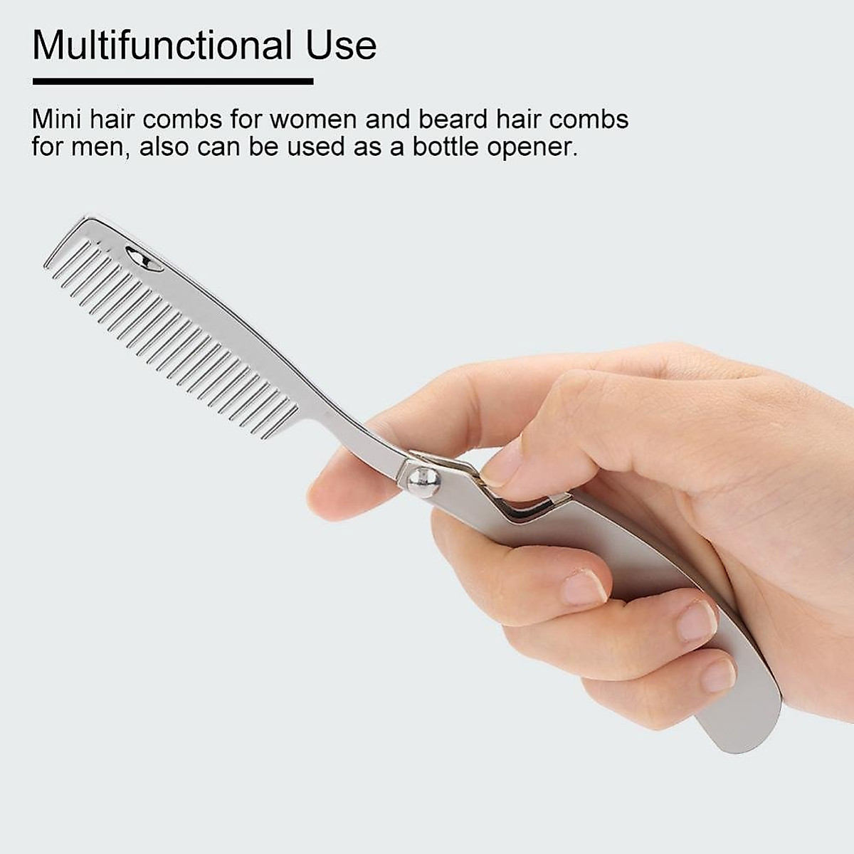 Folding Beard Comb, Portable Folding Mustache Tool Bottle Opener Portable Stainless Steel Beard Comb for Salon and Home Use