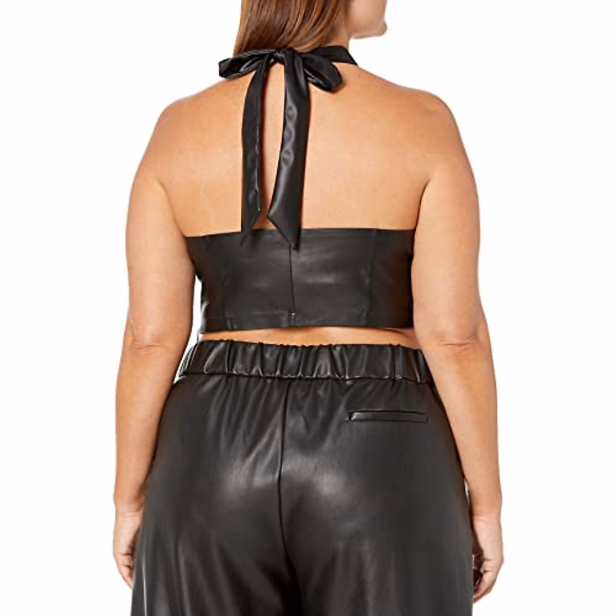 The Drop Women's Gage Vegan Leather Twist Front Halter Top, Black, S